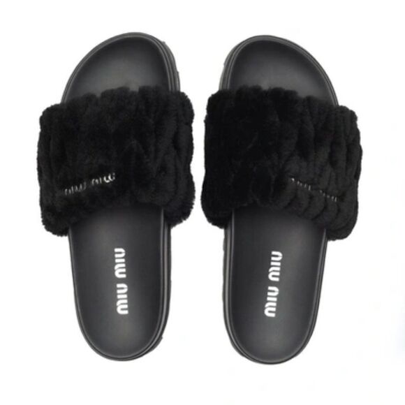 Miu Miu | Shoes | Miu Miu Matelasse Shearling Slide Sandals Size 4new ...